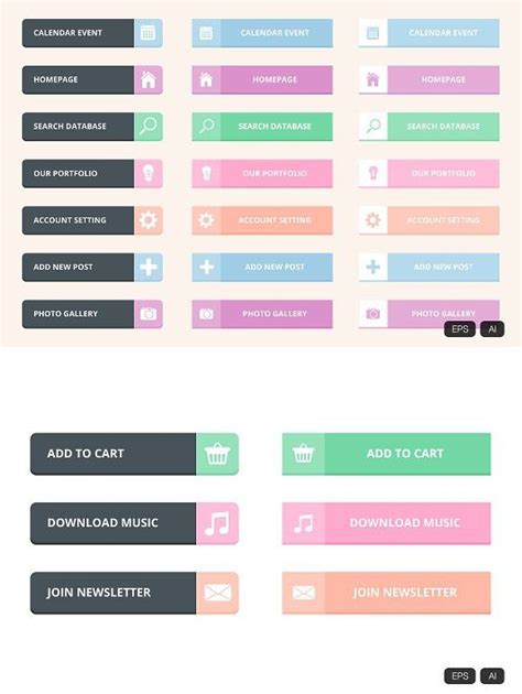 Pastel Flat Web Button Vector UI Elements Ui Design Graphic Design Ui Color Flat Web Ui