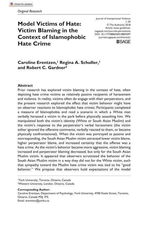 Pdf Model Victims Of Hate Victim Blaming In The Context Of