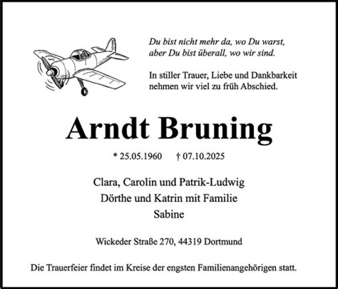 Traueranzeigen Von Arndt Bruning Sich Erinnern De