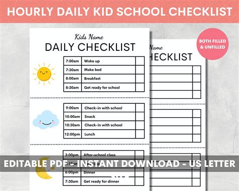 Free Printable After School Checklist After School