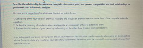 Solved Describe The Relationship Between Reaction Yield