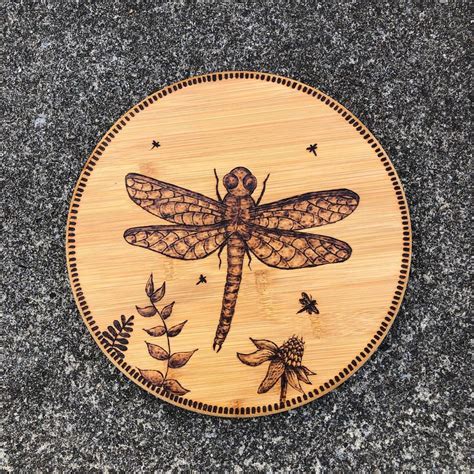 Dragonfly Pyrography Wood Plate