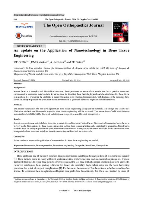 Pdf An Update On The Application Of Nanotechnology In Bone Tissue Engineering