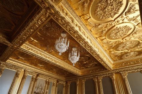 Luxurious Gold Leaf Pattern On A Classical Ceiling Design Stock