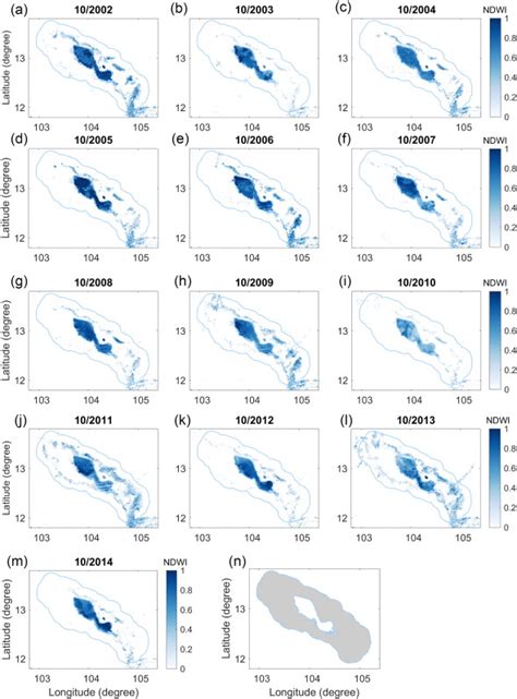 Monthly Mean Ndwi [−] Of October Between 2002 And 2014 Zero And Download Scientific Diagram