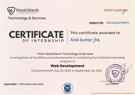 Alok Kumar Jha On Linkedin Internship Webdevlopment Summer Next24techonology