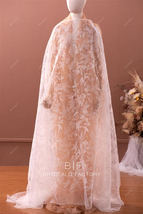Shimmery Clear Sequin Botanic Lace Fabric Online