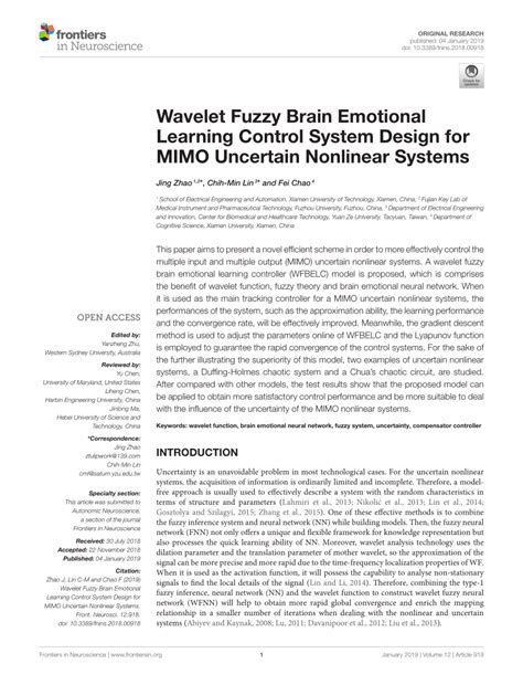 Pdf Wavelet Fuzzy Brain Emotional Learning Control System Design For Mimo Uncertain Nonlinear