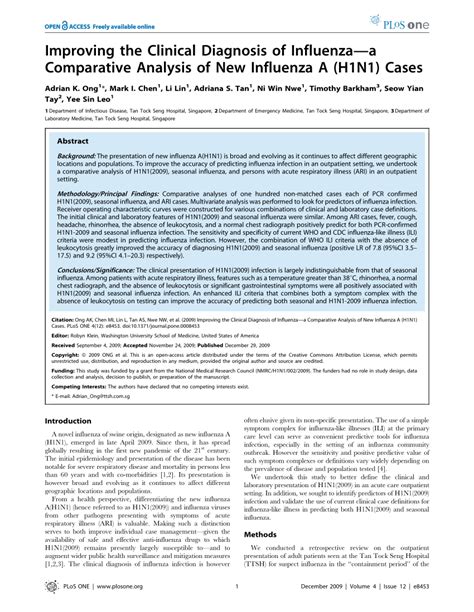 Pdf Improving The Clinical Diagnosis Of Influenza—a Comparative Analysis Of New Influenza A