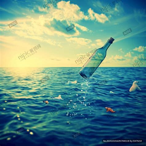Ai创作图海洋垃圾危害 水面漂浮的垃圾 漂浮在水面的垃圾 海洋垃圾污染 一堆漂流瓶 预防海洋垃圾 被污染的大海 海洋中的塑料垃圾 印度洋垃圾带