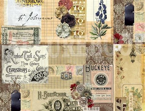 Vintage Ephemera Collage Paper Scrapbook Journal Pages Digital