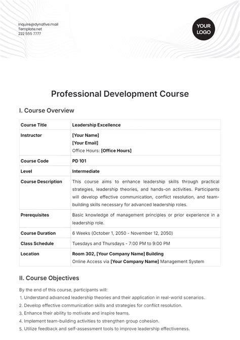 Free Professional Development Course Template To Edit Online