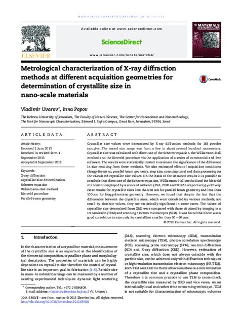 Pdf Metrological Characterization Of X Ray Diffraction Methods At
