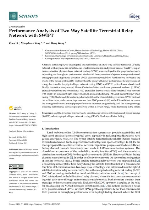 Pdf Performance Analysis Of Two Way Satellite Terrestrial Relay