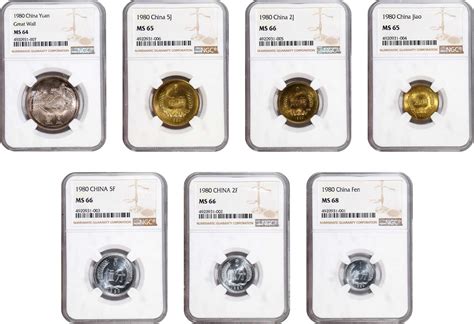 1980年中华人民共和国流通硬币普制套装一组7枚 Ngc China Mint Set 7 Pieces 1980 Shanghai