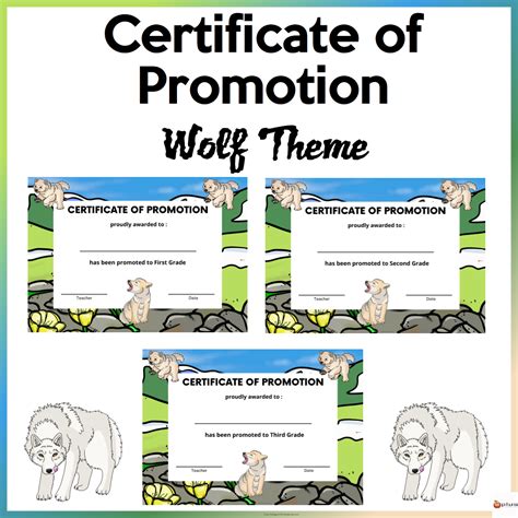 Editable Certificate Of Completion And Promotion Wolf Theme Bundle