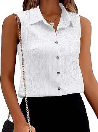 Amazon Zeagoo Womens Sleeveless Button Down Shirts V Neck Solid Tank Tops Basic Loose