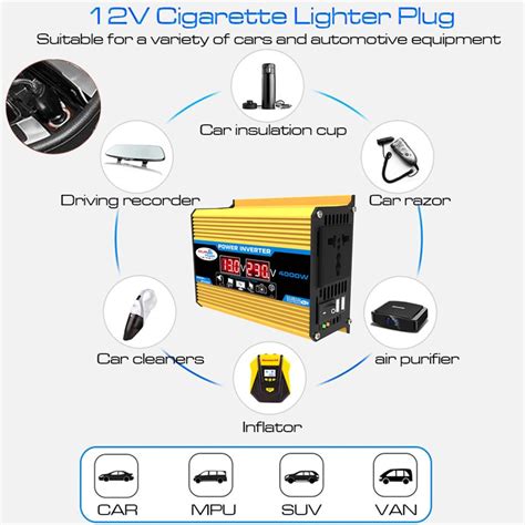 Buy Car 12v Inverter 4000w Dc12v To Ac220v Lcd Display Pure Sine Wave