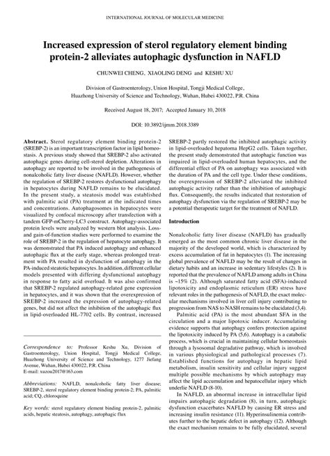 Pdf Increased Expression Of Sterol Regulatory Element Binding Protein