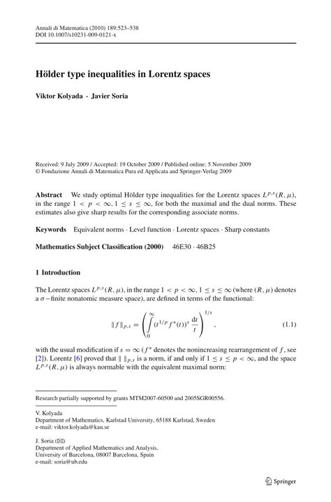 Pdf Hölder Type Inequalities In Lorentz Spaces