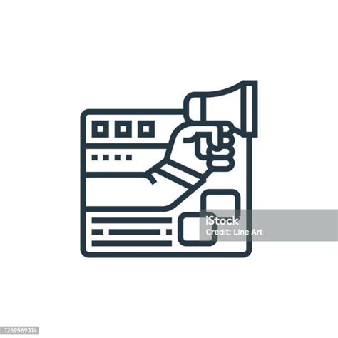 디지털 마케팅 컨셉의 온라인 광고 아이콘 벡터 온라인 광고 편집 가능한 스트로크의 얇은 줄 그림 웹 및 모바일 앱 로고 인쇄에 사용하기 위한 온라인 광고 선형 사인입니다