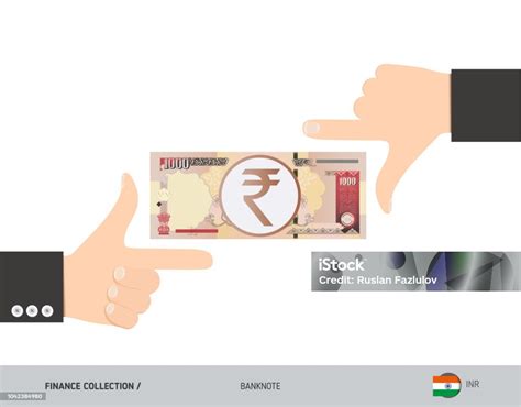 1000 인도 루피 은행권입니다 비즈니스 손 지폐를 측정입니다 평면 스타일 벡터 일러스트입니다 비즈니스 금융 개념입니다