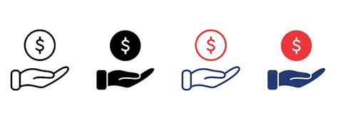 달러 동전 아이콘으로 손입니다 자선 및 기부 개념 궁핍 한 사람들을위한 재정적 도움 후원 후원 서포터 아이콘입니다 편집 가능한 획 벡터 그림 Charitable