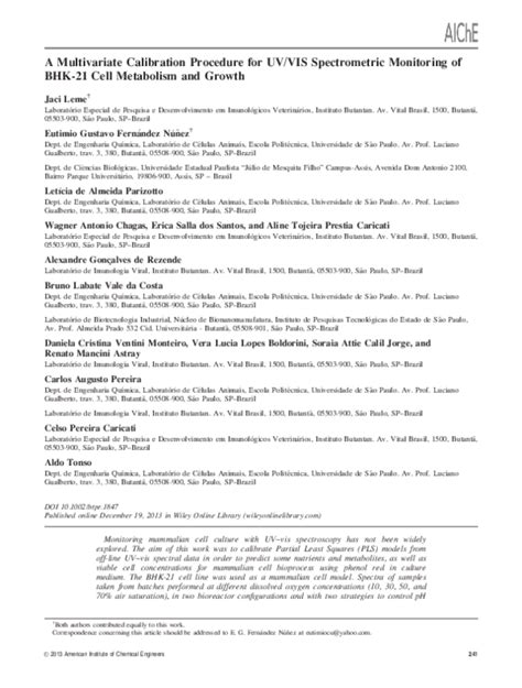 Pdf A Multivariate Calibration Procedure For Uv Vis Spectrometric