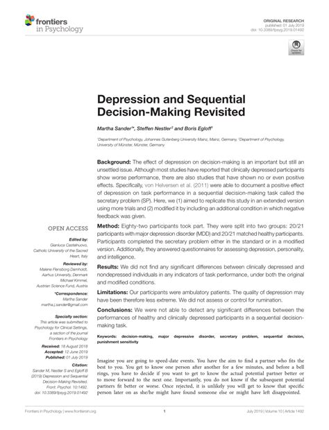 pdf depression and sequential decision making revisited