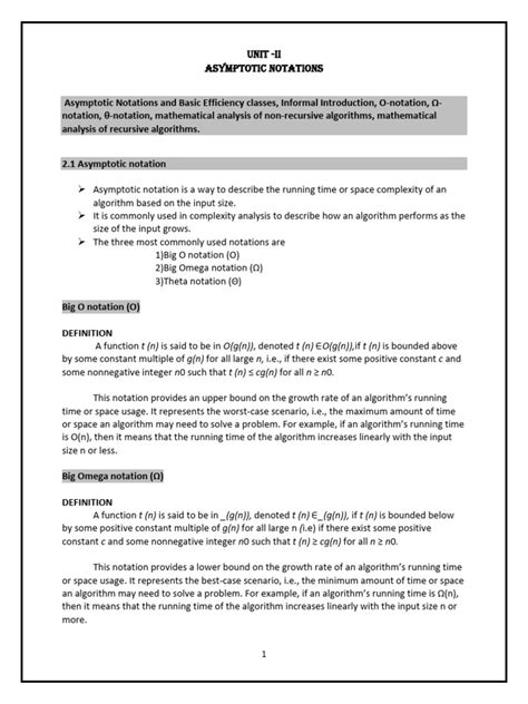 Unit Ii Asymptotic Notations Pdf Time Complexity Mathematical Analysis
