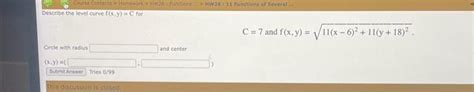 solved describe the level curve f x y c for c 7 and