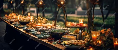 Premium Photo Tasty Buffet Table Summer Party Outdoor Catering Concept Generative Ai
