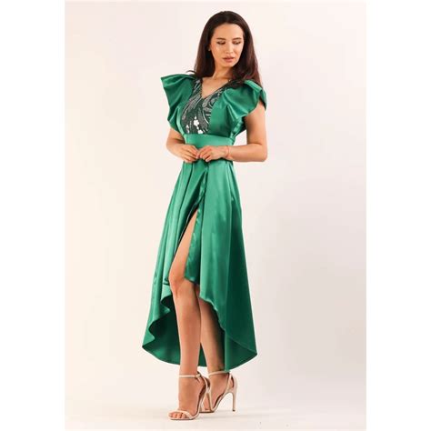Moze Rochie Cu Pliuri Asimetrica Verde Glamiro