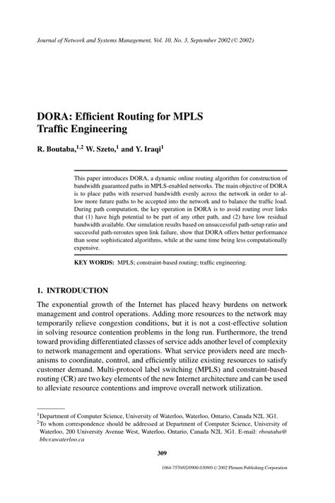 Pdf Dora Efficient Routing For Mpls Traffic Engineering