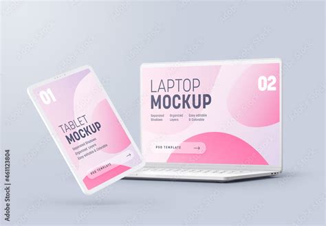 Clay Laptop And Tablet Multi Device Mockup Stock Template Adobe Stock