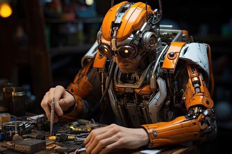 Premium Photo Robotics Engineer Assembling And Programming Robotic