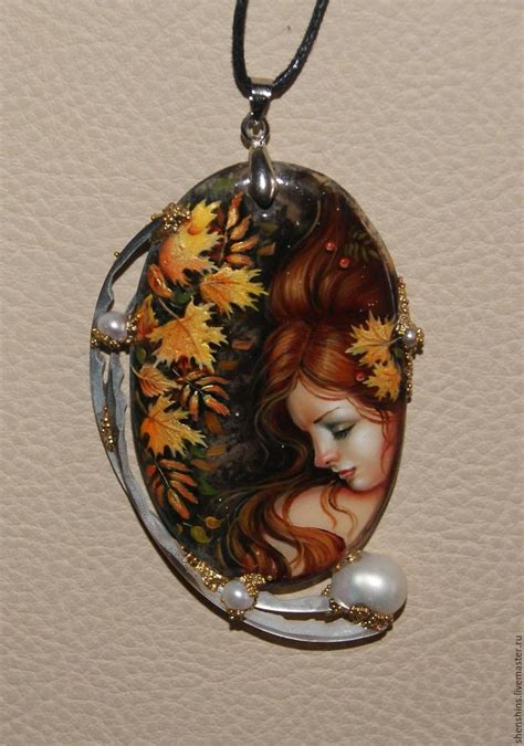 кулон Осенний Кулон Роспись камней Камни