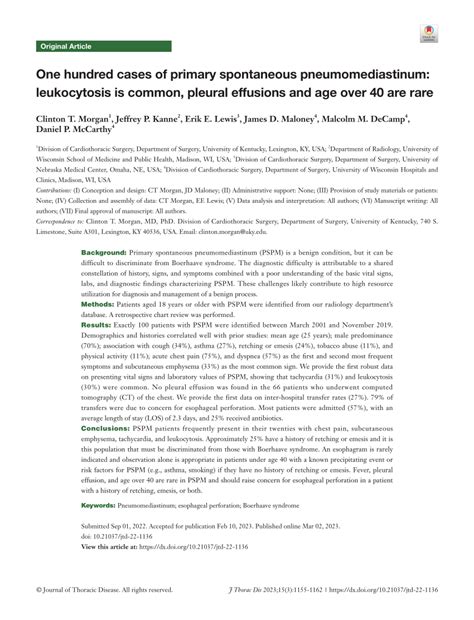 Pdf One Hundred Cases Of Primary Spontaneous Pneumomediastinum