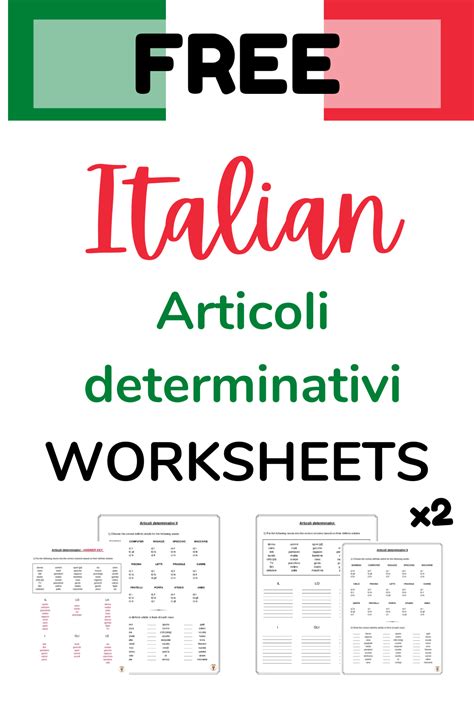 Italian Definite Articles Worksheets Articoli Determinativi Free