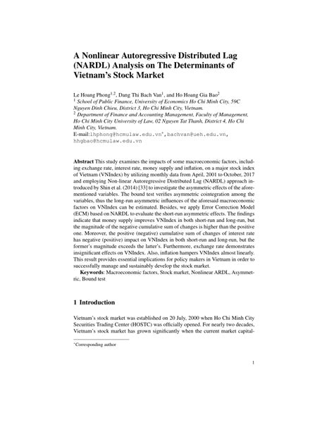 Pdf A Nonlinear Autoregressive Distributed Lag Nardl Analysis On The Determinants Of Vietnam