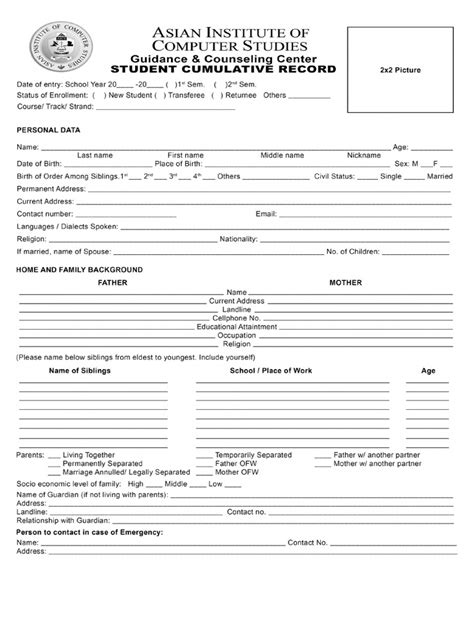Student Cumulative Record Pdf
