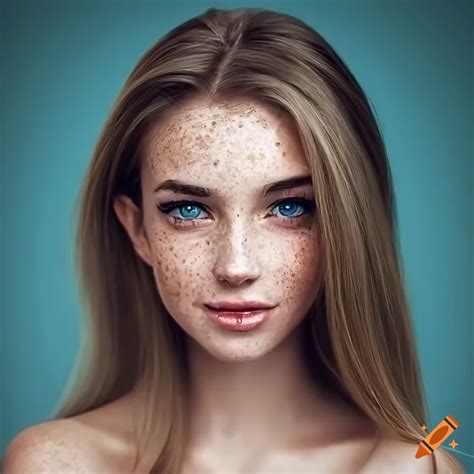 Close Up Portrait Of A Young Woman With Delicate Freckles On Craiyon