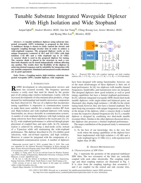 Pdf Tunable Substrate Integrated Waveguide Diplexer With High