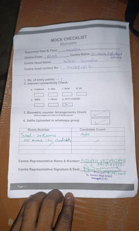 Mock Checklist Biometric Reporting Date And Time Centre Code 6206 24 06