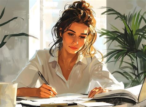 A Woman Is Writing Something Premium Ai Generated Image