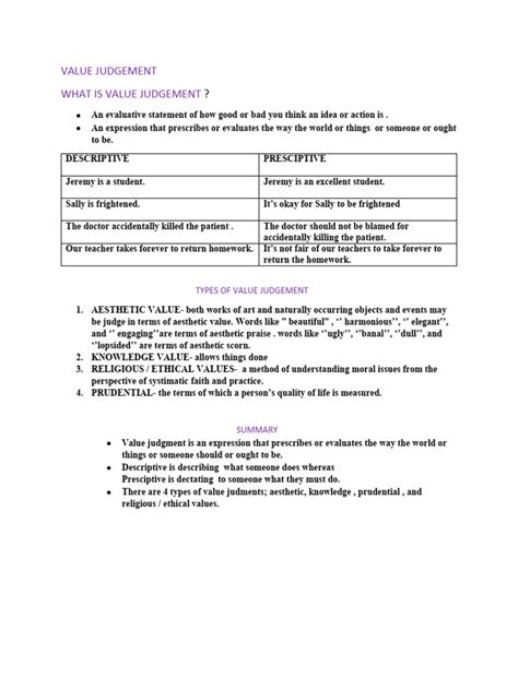 Value Judgement Pdf