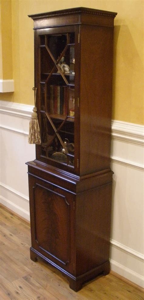 Vintage English Flame Mahogany Small Curio Cabinet Bookcase Display