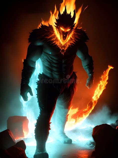 Fire Monster In Dark Hell Ai Generated Stock Illustration