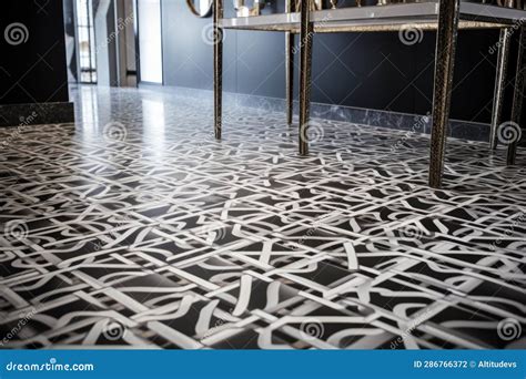 Close Up Of Intricate Mosaic Tile Floor Pattern In Sleek Modern Home