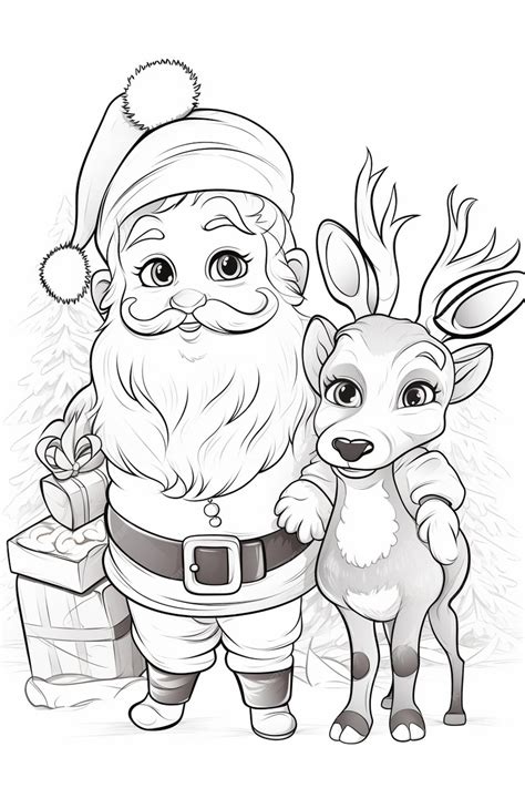 Premium Photo Santa Claus And Rudolph Coloring Pages Generative Ai